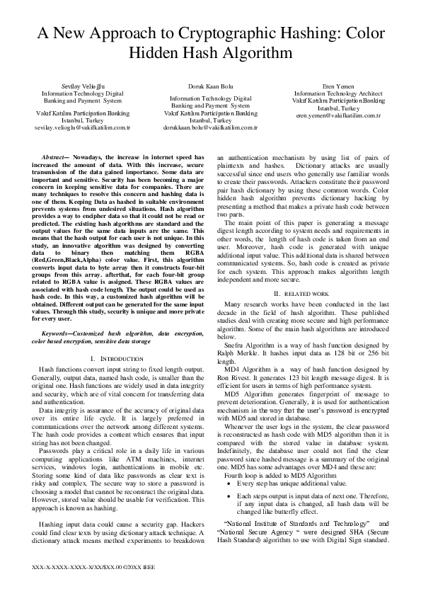 Pdf A New Approach To Cryptographic Hashing Color Hidden Hash Algorithm