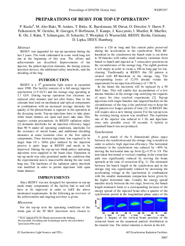 (PDF) Preparations of Bessy for Top-Up Operation