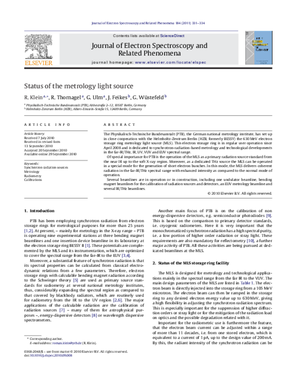 (PDF) Status of the metrology light source