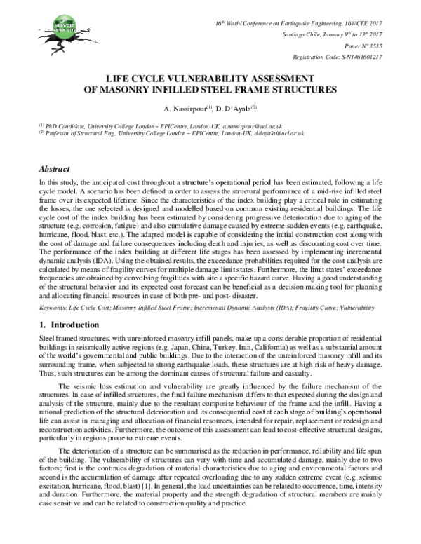 (PDF) Life Cycle Vulnerability Assessment of Masonry Infilled Steel ...