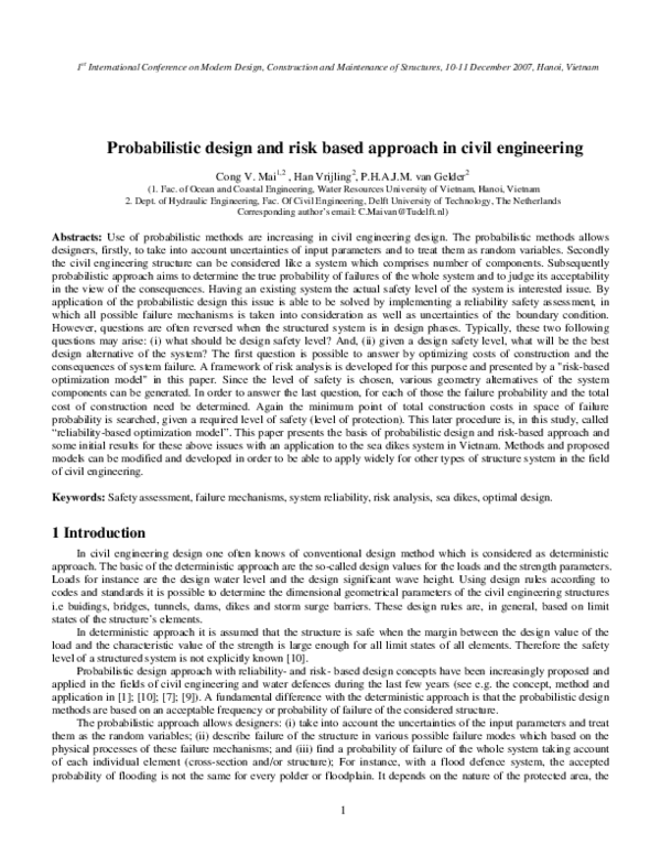 (PDF) Probabilistic design and risk based approach in ci vil engineering