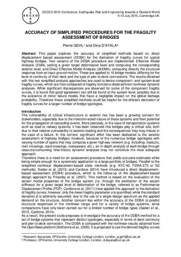 (PDF) Accuracy of simplified procedures for the fragility assessment of ...