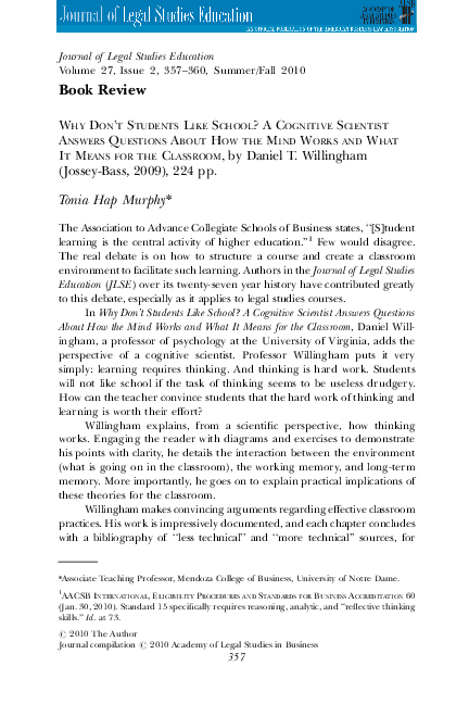 (PDF) WHY DON'T STUDENTS LIKE SCHOOL? A COGNITIVE SCIENTIST ANSWERS ...