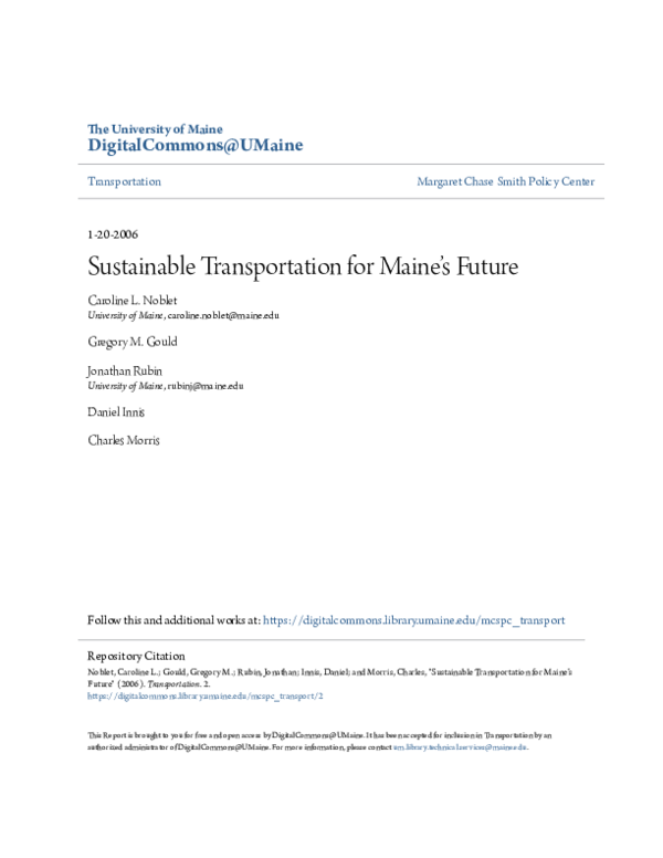 (PDF) Maine's Sustainable Transportation Strategies