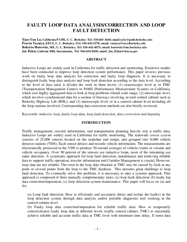 (PDF) Inductive Loop Fault Detection and Data Correction in California