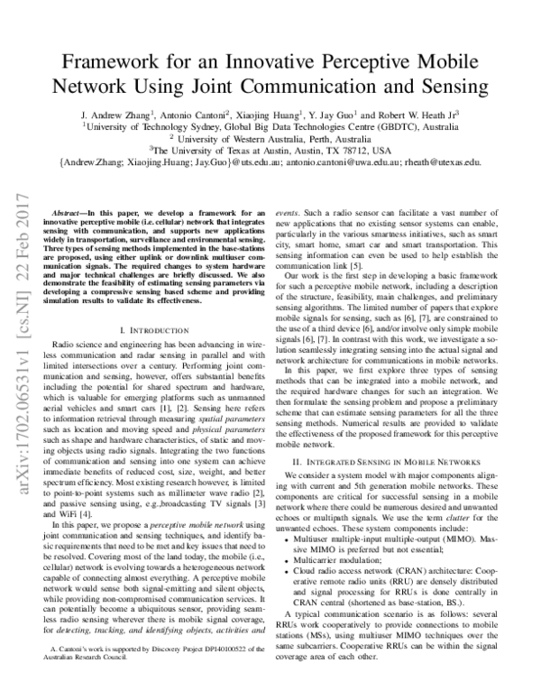Pdf Framework For An Innovative Perceptive Mobile Network Using Joint Communication And Sensing
