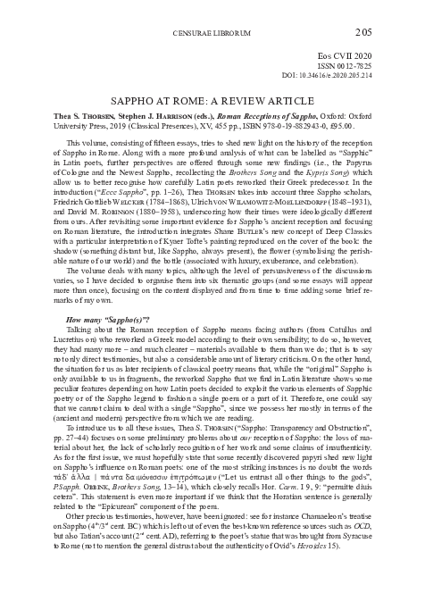 (PDF) Sappho At Rome: a Review Article