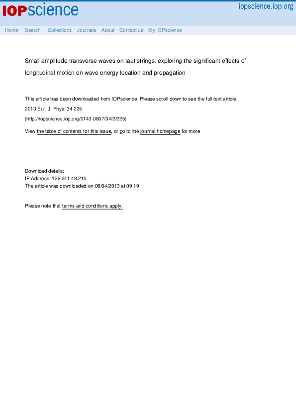 (PDF) Small amplitude transverse waves on taut strings: exploring the ...