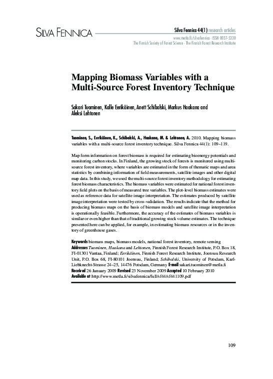 Pdf Mapping Biomass Variables With A Multi Source Forest Inventory