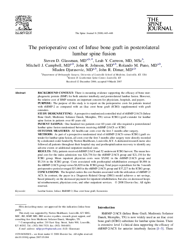 (PDF) The perioperative cost of Infuse bone graft in posterolateral ...