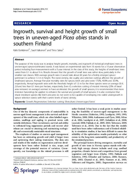 (PDF) Ingrowth, survival and height growth of small trees in uneven ...