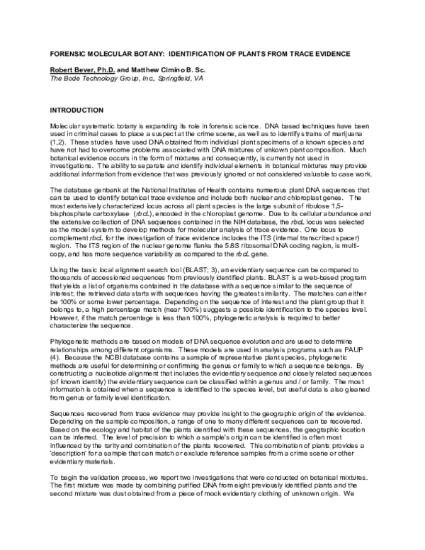 (PDF) Forensic Molecular Botany : Identification of Plants from Trace ...