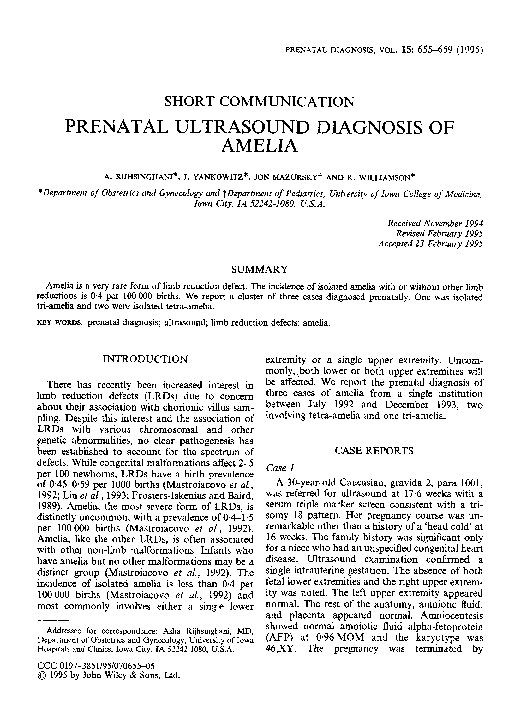 (PDF) Prenatal ultrasound diagnosis of amelia