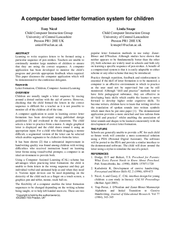 (PDF) A computer based letter formation system for children
