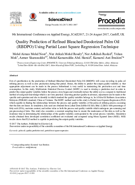 (PDF) Quality Prediction of Refined Bleached Deodorized Palm Oil (RBDPO ...
