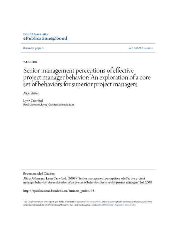 (PDF) Senior management perceptions of effective project manager ...