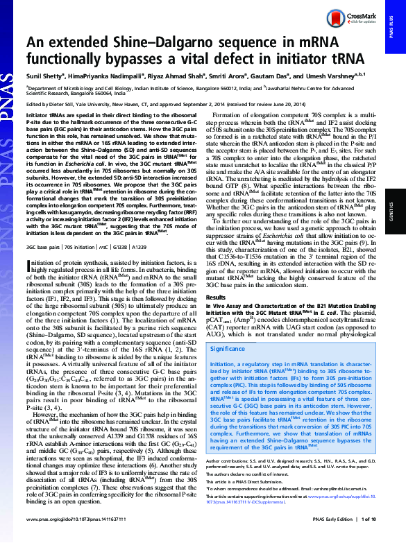 (PDF) An extended Shine-Dalgarno sequence in mRNA functionally bypasses ...