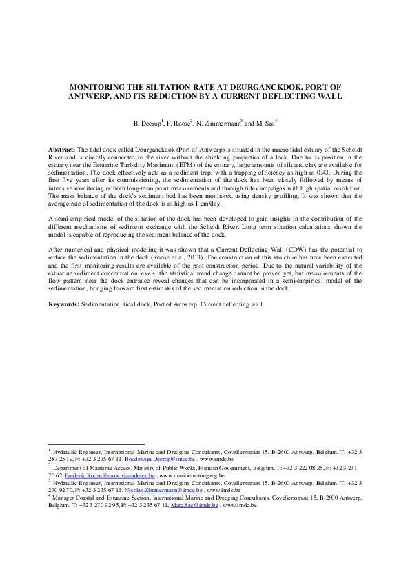 (PDF) Monitoring the siltation rate at Deurganckdok, Port of Antwerp ...