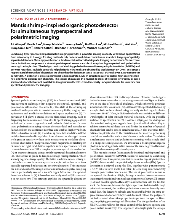 (PDF) Mantis shrimp–inspired organic photodetector for simultaneous ...