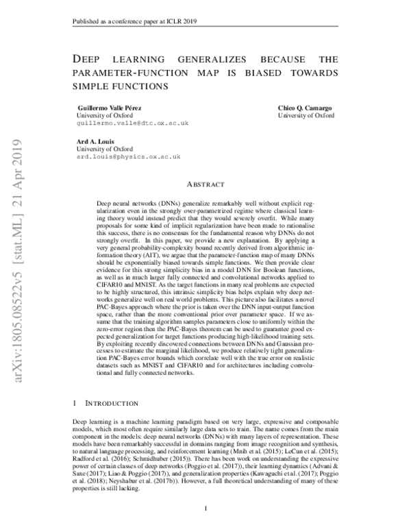 (PDF) Deep learning generalizes because the parameter-function map is biased towards simple ...