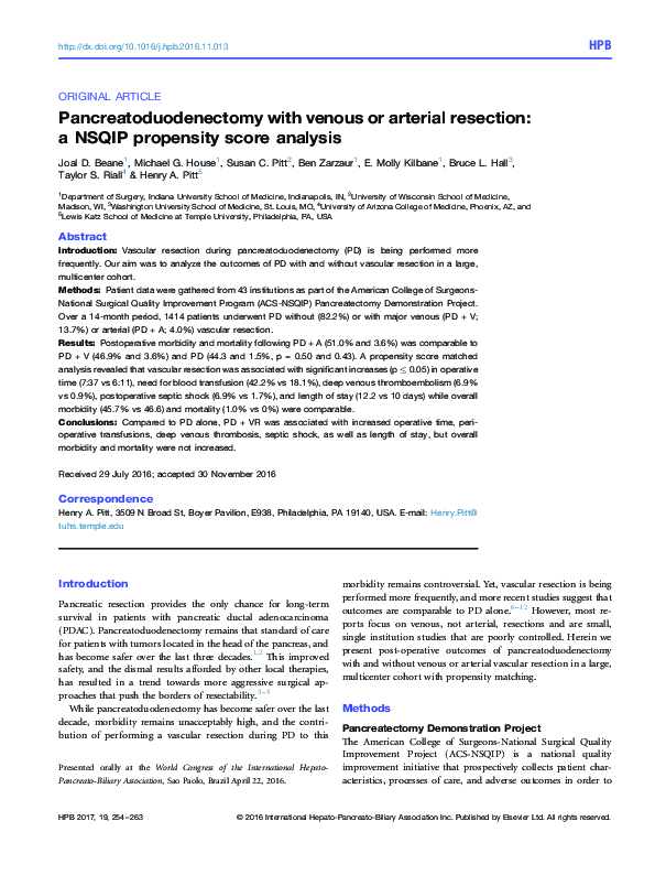 (PDF) Pancreatoduodenectomy with venous or arterial resection: a NSQIP ...