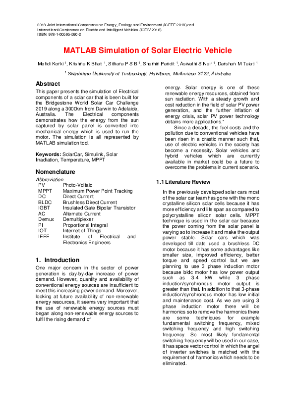 (PDF) MATLAB Simulation of Solar Electric Vehicle