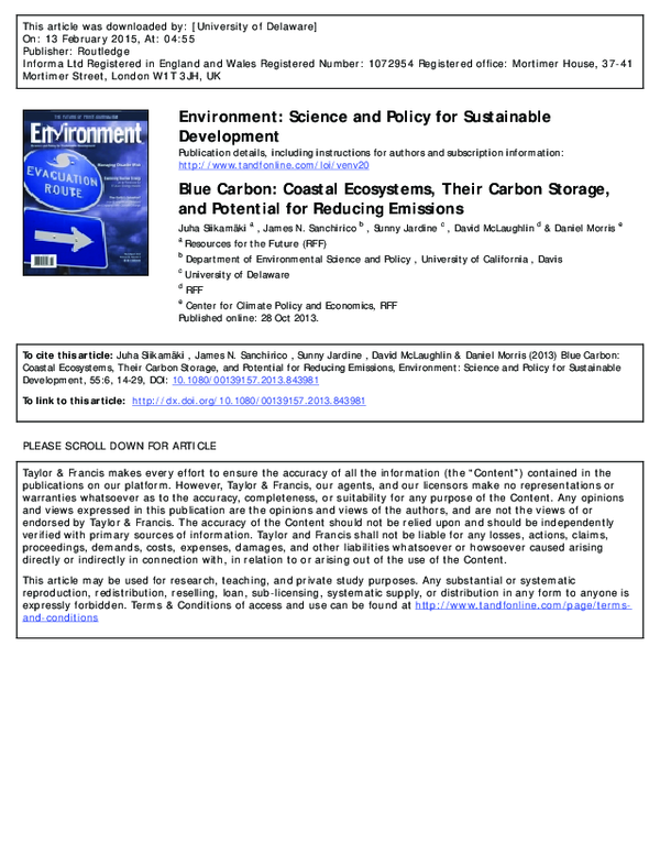 (PDF) Blue Carbon: Coastal Ecosystems, Their Carbon Storage, and ...