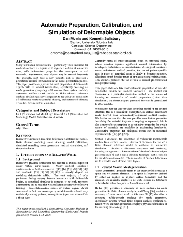 Pdf Automatic Preparation Calibration And Simulation Of Deformable