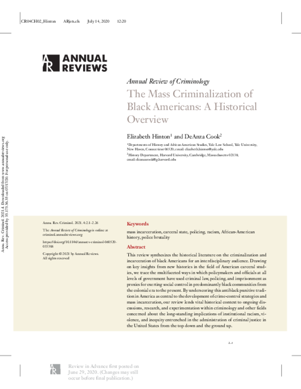 (PDF) The Mass Criminalization of Black Americans: A Historical Overview
