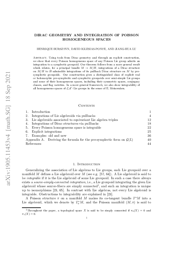 (PDF) Dirac geometry and integration of Poisson homogeneous spaces