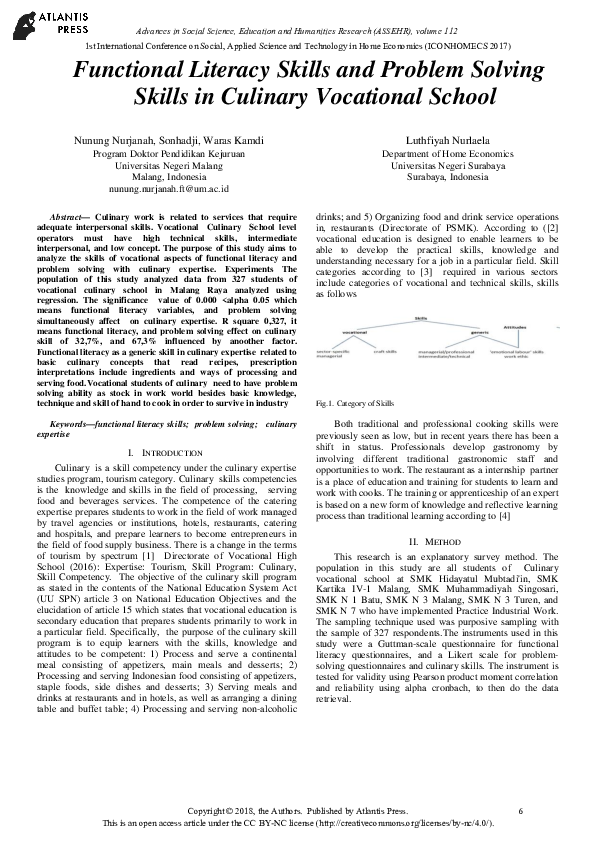 (PDF) Functional Literacy Skills And Problem Solving Skills In Culinary ...