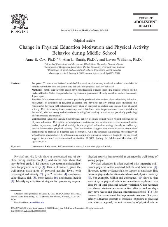 (PDF) Change in physical education motivation and physical activity ...