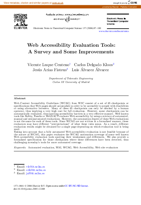 (PDF) Web Accessibility Evaluation Tools: A Survey and Some Improvements