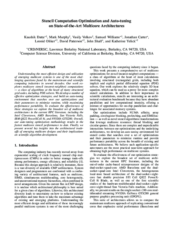 Pdf Stencil Computation Optimization And Auto Tuning On State Of The Art Multicore