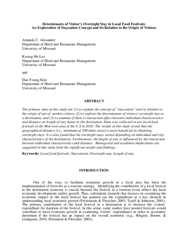 (PDF) Determinants of Visitor's Overnight Stay in Local Food Festivals ...