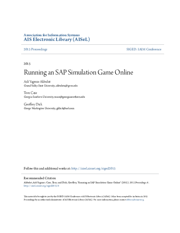 (PDF) Running an SAP Simulation Game Online