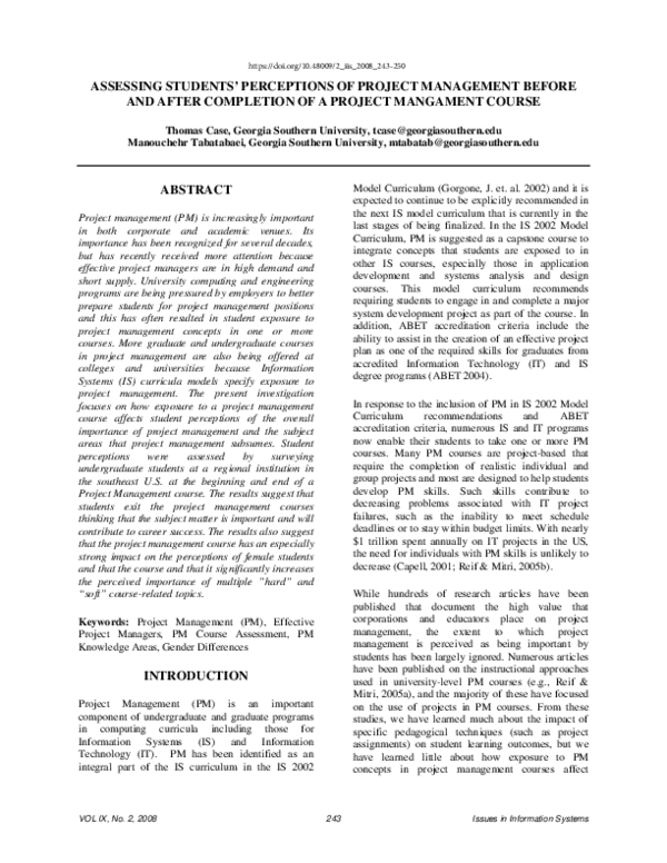 (PDF) Assessing Students' Perceptions of Project Management Before and ...