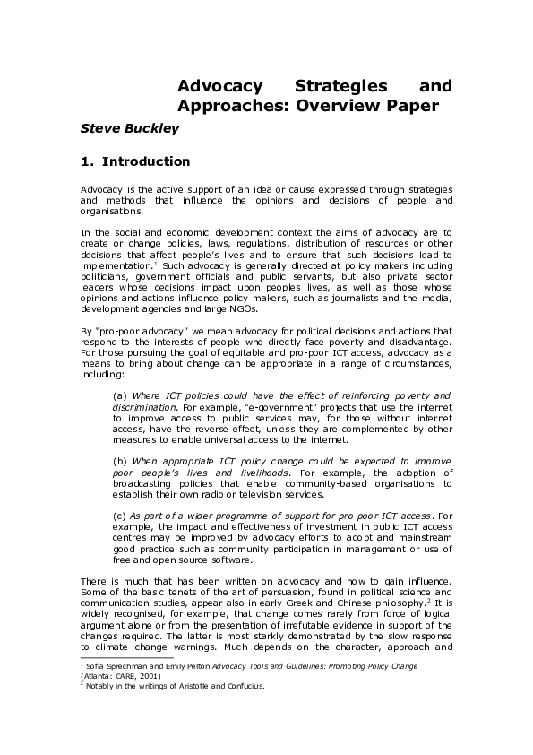 (PDF) Advocacy Strategies and Approaches : Overview Paper