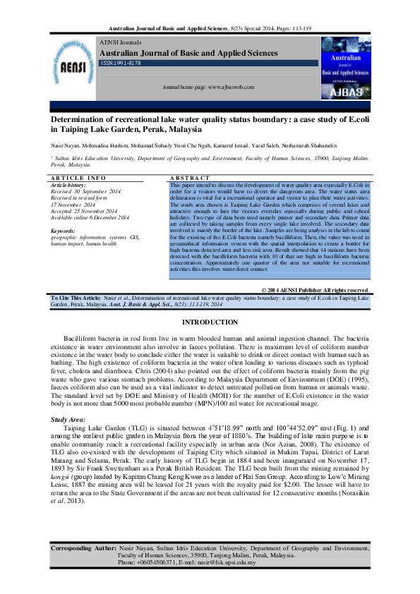 (PDF) Determination of recreational lake water quality status boundary ...