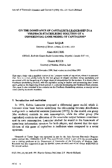(PDF) On the dominance of capitalists leadership in a [] Feedback ...