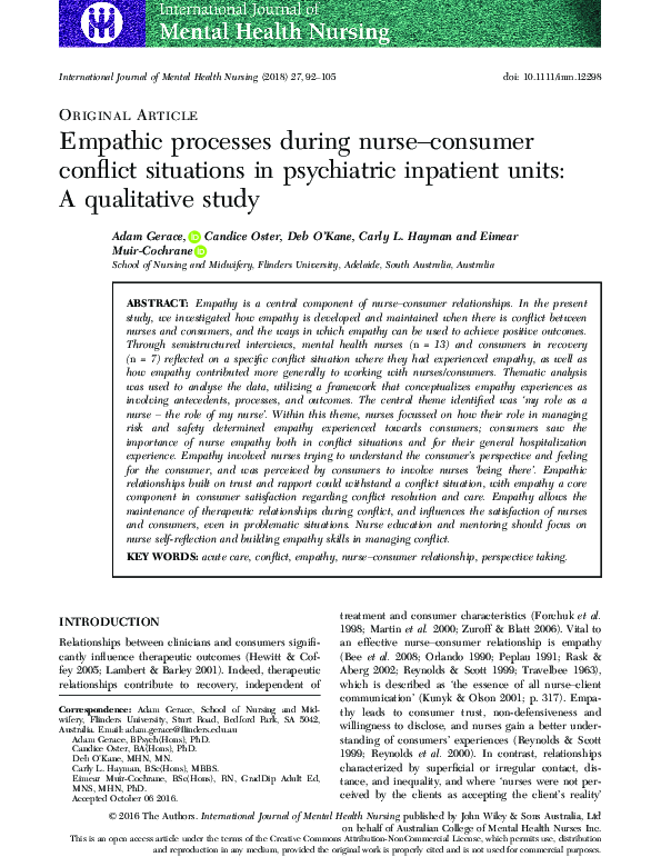 (PDF) Empathic processes during nurse-consumer conflict situations in ...