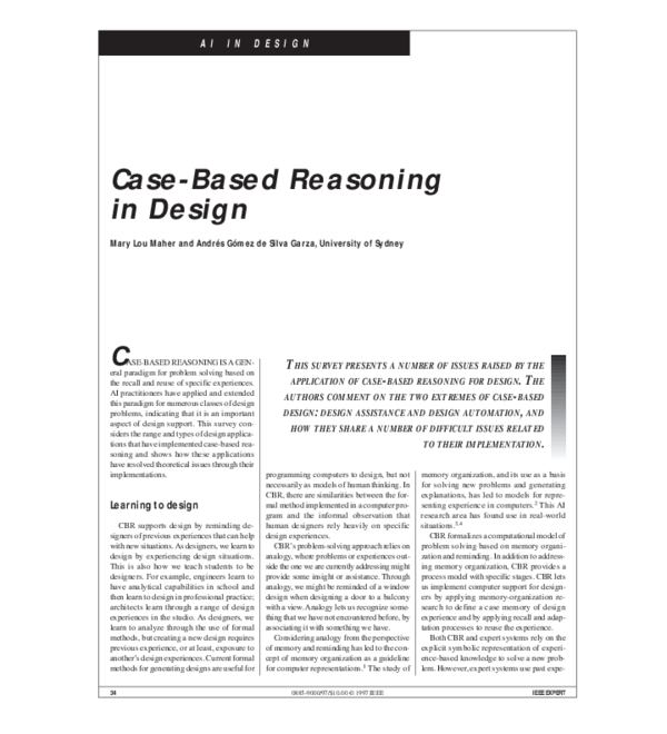 (PDF) Case-based reasoning in design