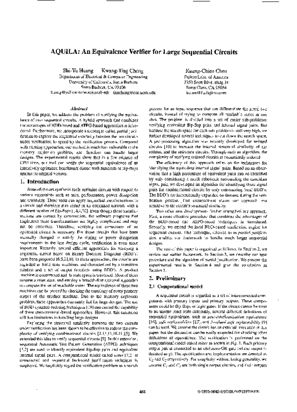 (PDF) AQUILA: An equivalence verifier for large sequential circuits