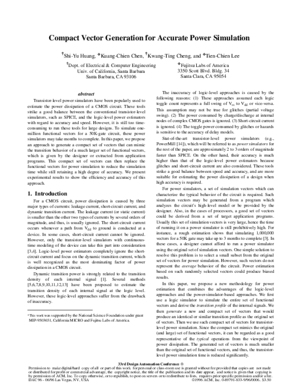 (PDF) Compact Vector Generation for Efficient Power Simulation