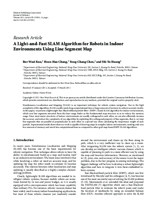 Pdf A Light And Fast Slam Algorithm For Robots In Indoor Environments Using Line Segment Map