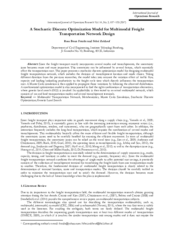 (PDF) A Stochastic Discrete Optimization Model for Multimodal Freight ...