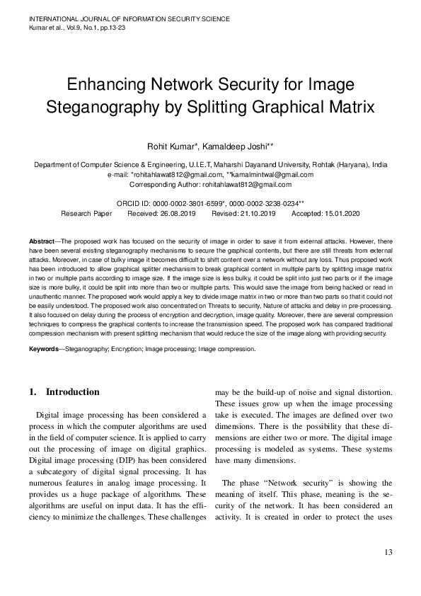 Pdf Enhancing Network Security For Image Steganography By Splitting Graphical Matrix