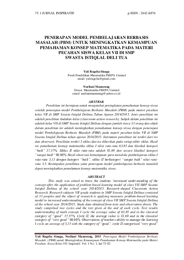 (PDF) Penerapan Model Pembelajaran Berbasis Masalah (PBM) Untuk ...