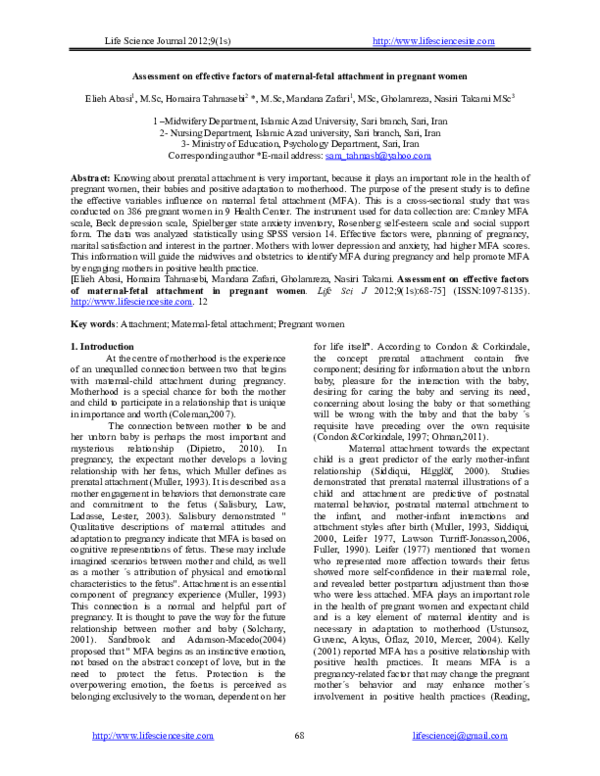 (PDF) Assessment on effective factors of maternal-fetal attachment in ...