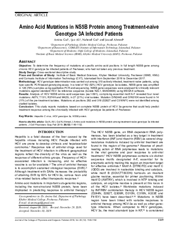 (PDF) Amino Acid Mutations in NS5B Protein among Treatment-naive ...